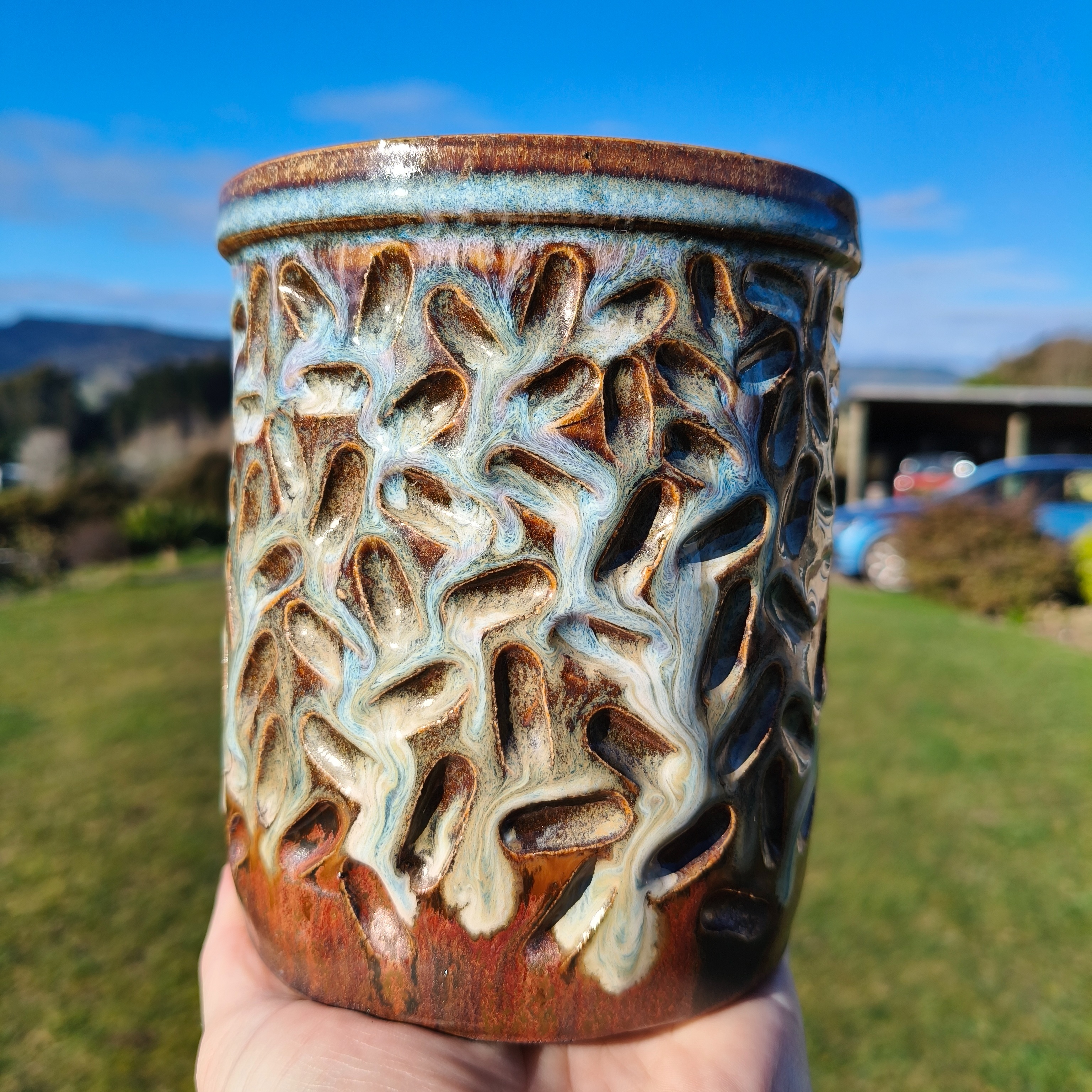 Oatmeal over iron lustre w ancient copper | glazeshare