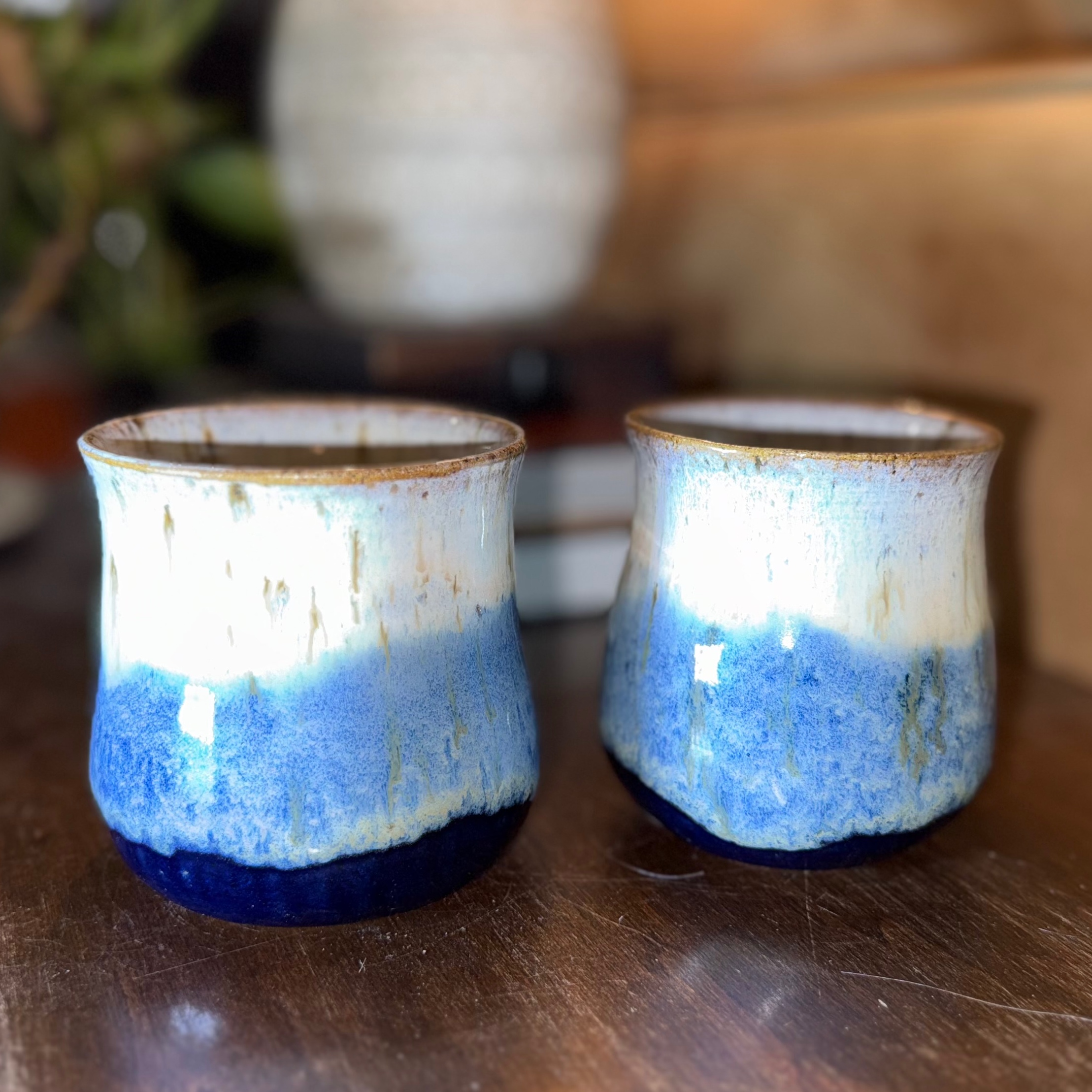 River Birch over Storm Cobalt Mix Whisky Glass | glazeshare