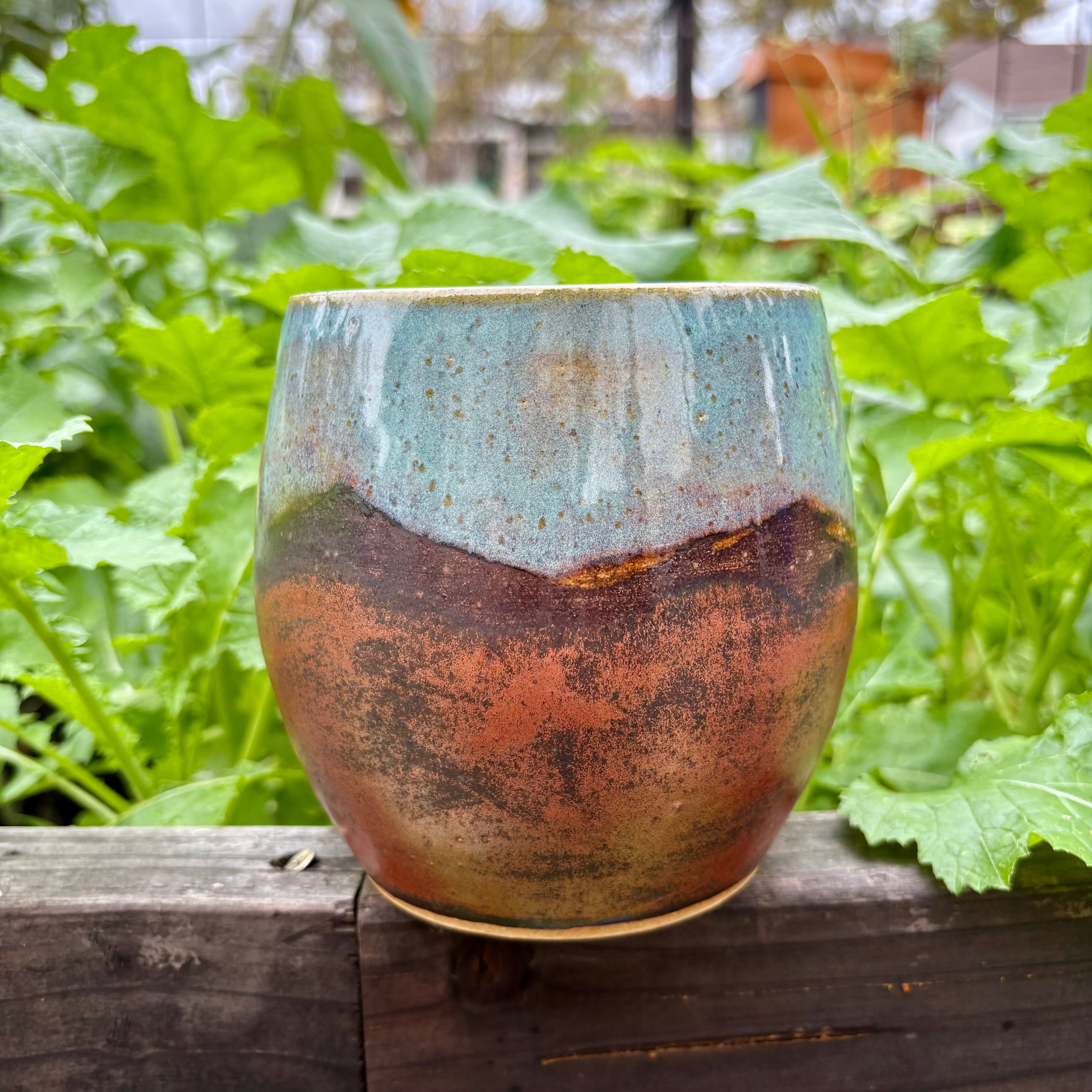 Textured turquoise and copper float | glazeshare